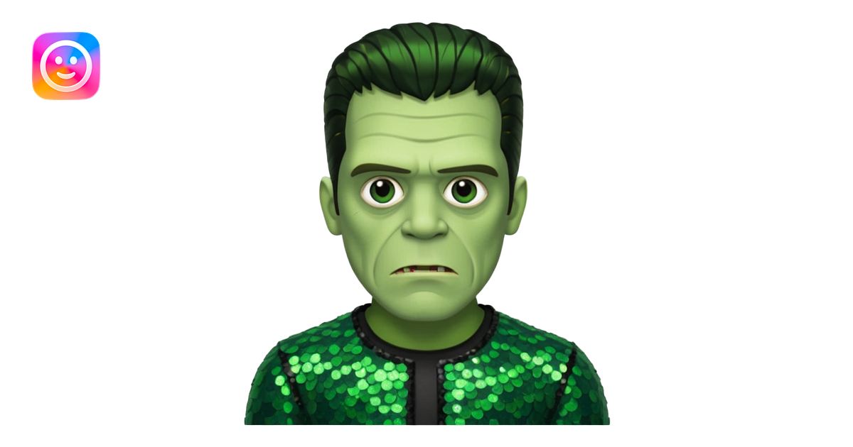 Frankenstein with dark green sequin outfit emoji | AI Emoji Generator