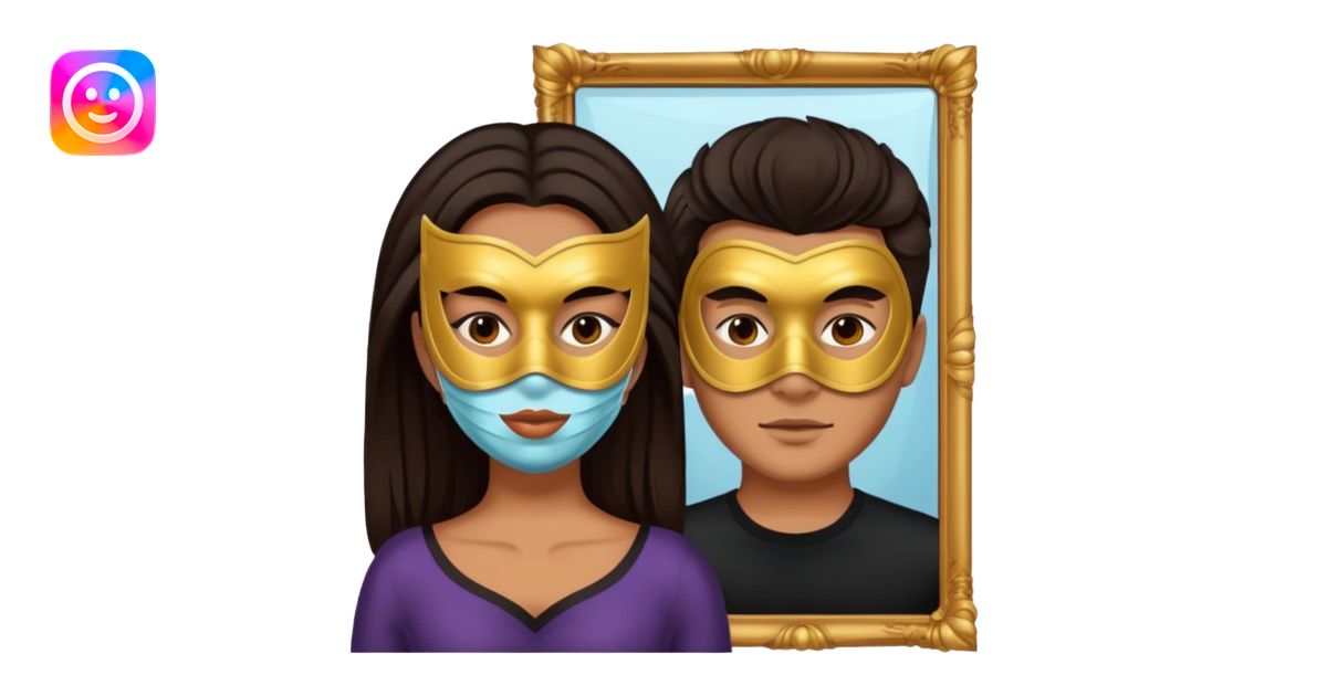 Man on mask in mirror behind woman emoji | AI Emoji Generator