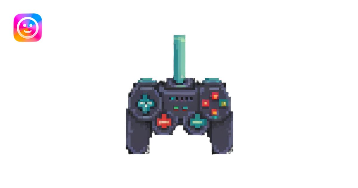 A retro Atari-style joystick controller in 8-bit pixel art illustration ...