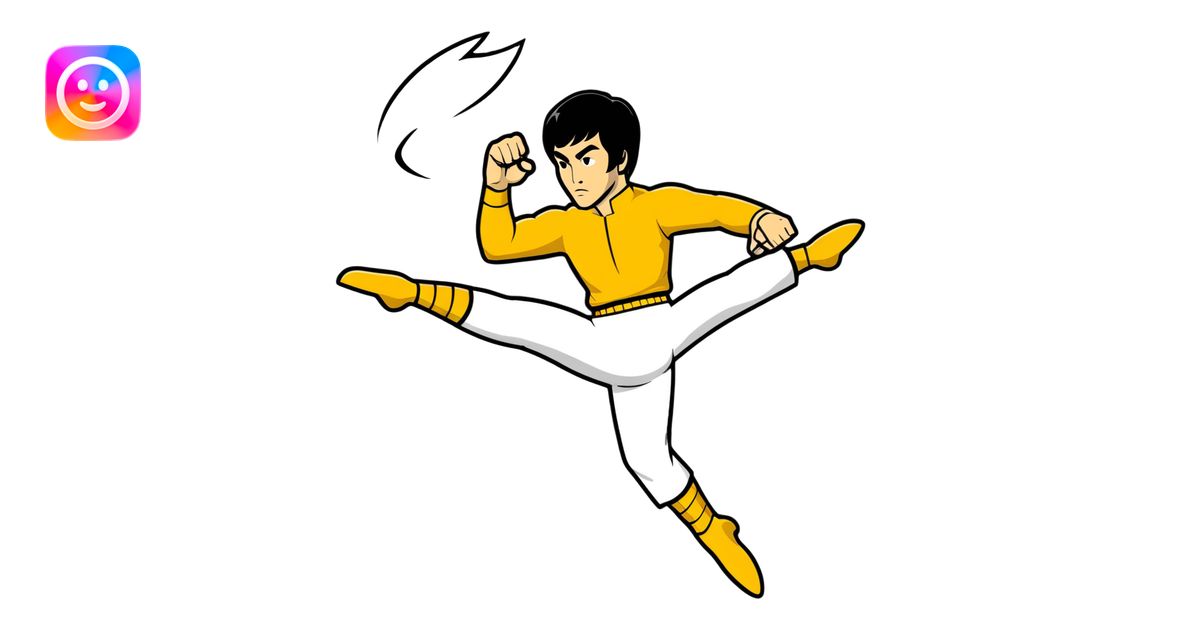 Bruce Lee in his classic flying kick pose from Enter the Dragon image ...