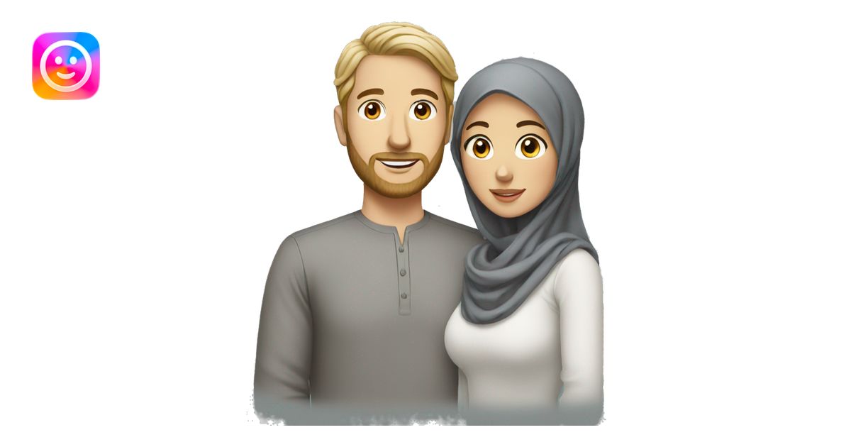 Wife with hijab with white husband wavy hair emoji | AI Emoji Generator