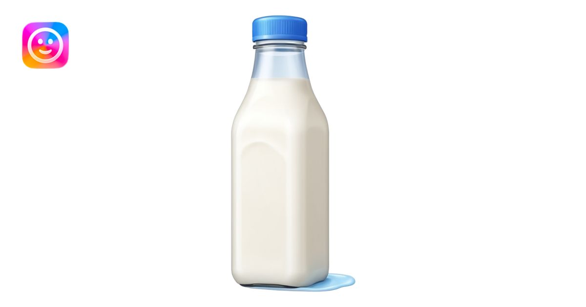 A 3D cartoon bottle of milk with white liquid, blue cap, clean ...