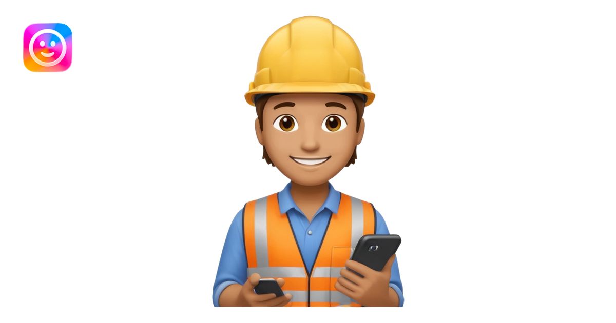 create an realistic emoji image of an construction worker typing on the ...