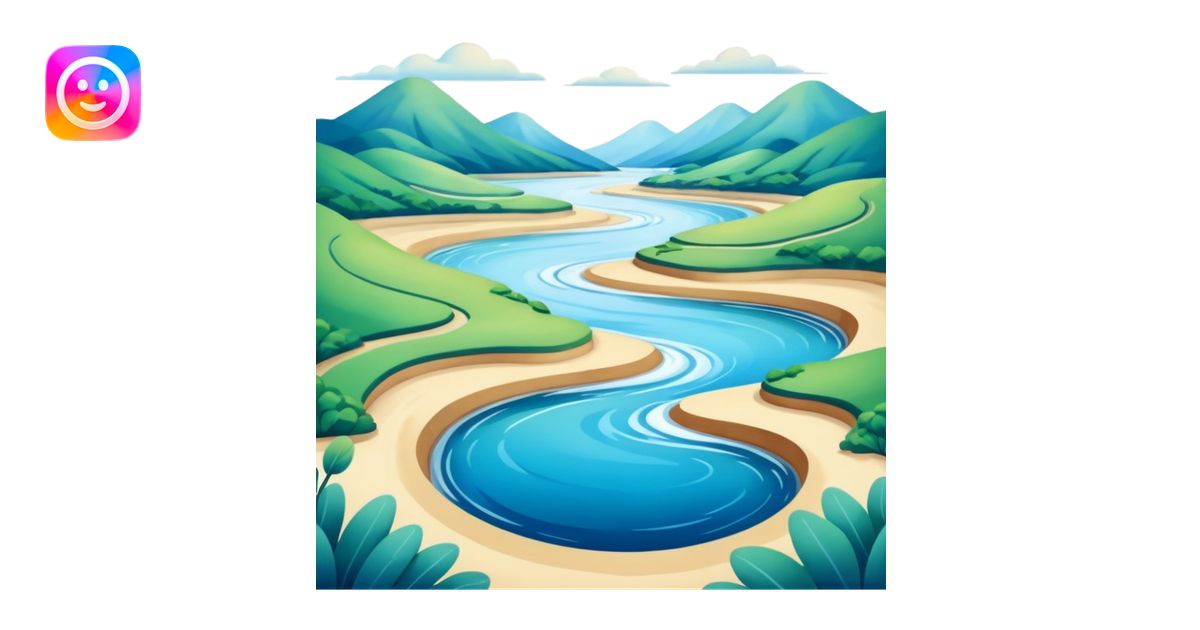 A 3D cartoon estuary where a river flows into the ocean, visible water ...