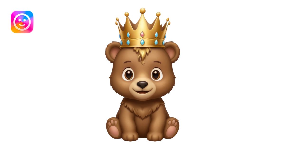 Bear Prince – brown bear cub with a shiny bronze crown, gentle smile ...