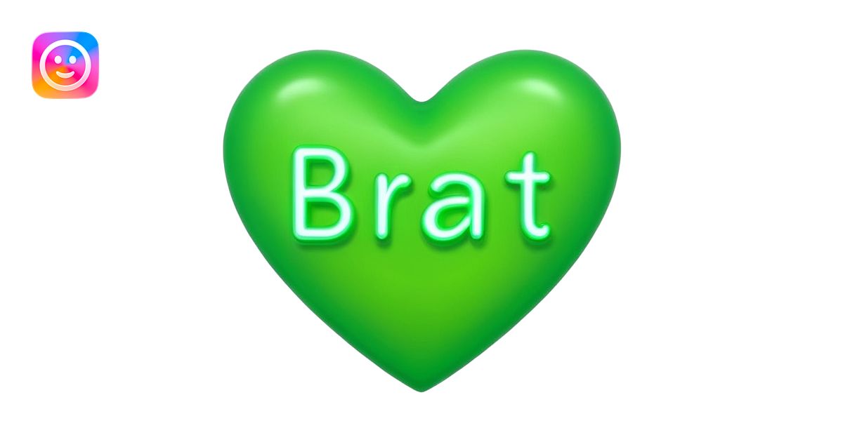 The word brat on a neon green heart emoji | AI Emoji Generator