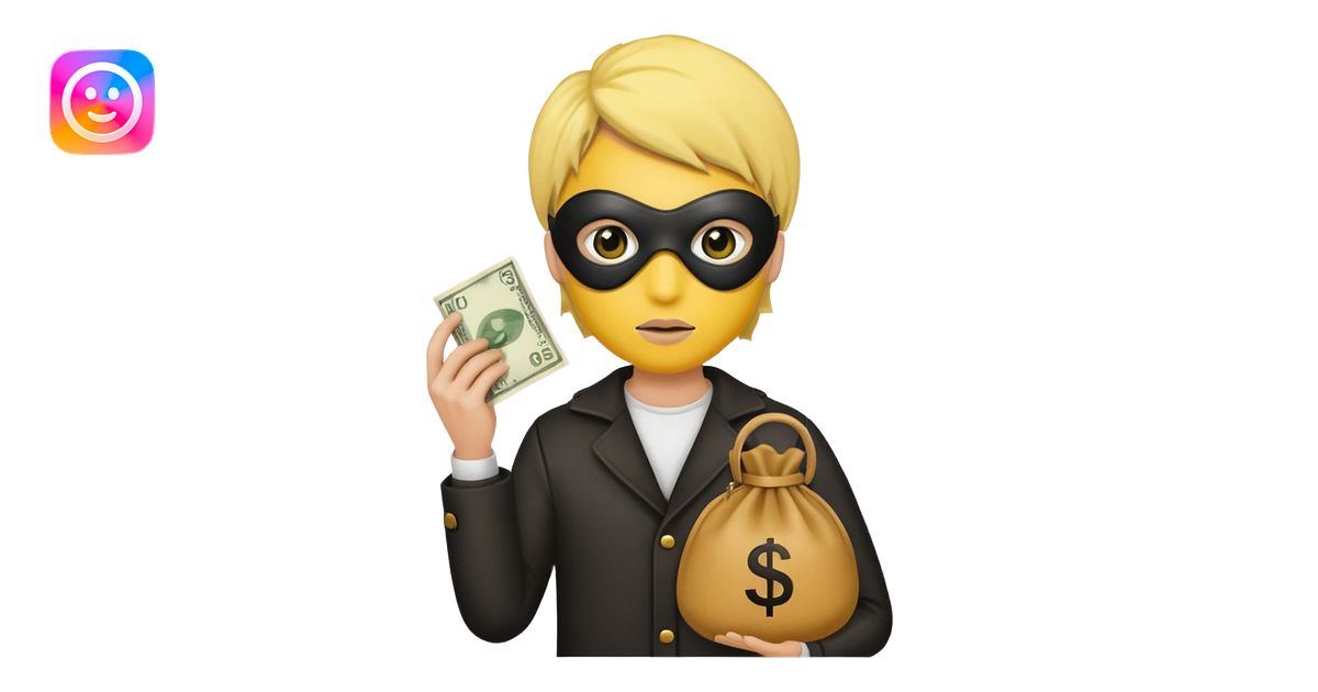 yellow skin robber wears black eye mask and carrying money bag emoji ...