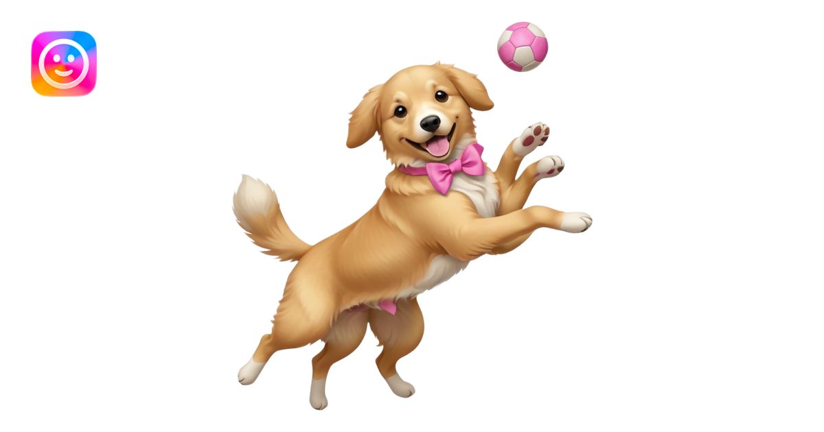 girly dog with a pink bow jumping in the air to catch a ball emoji | AI ...