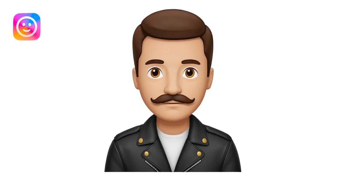 A man with a mustache, wearing a leather jacket emoji | AI Emoji Generator