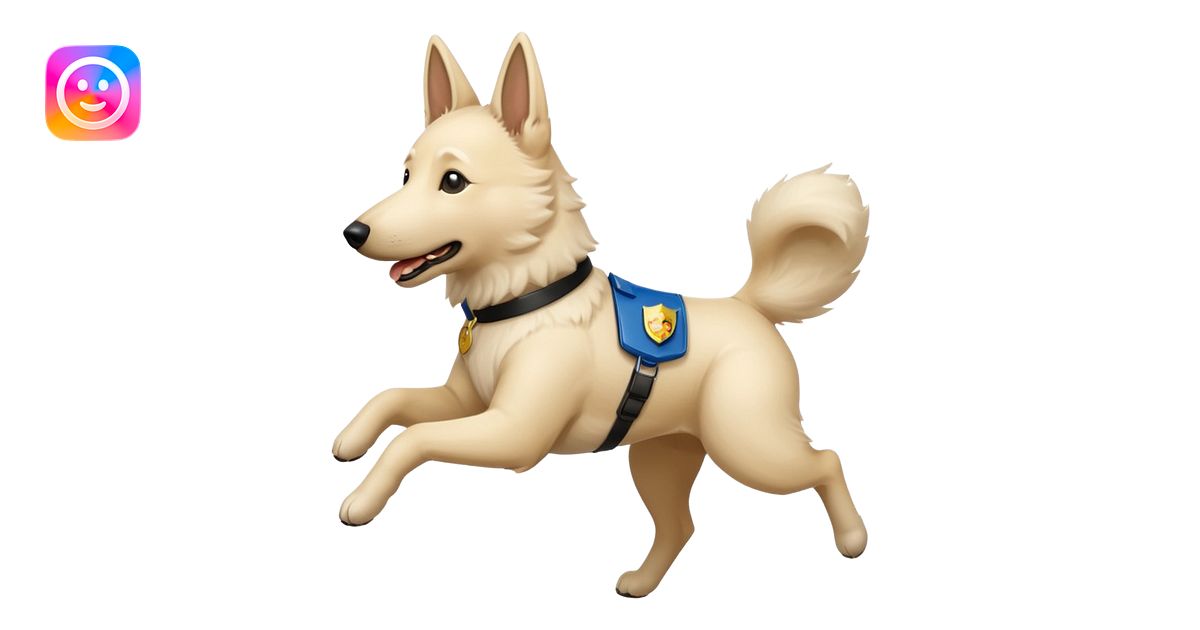 White belgian Shepard Runs away from police car emoji | AI Emoji Generator