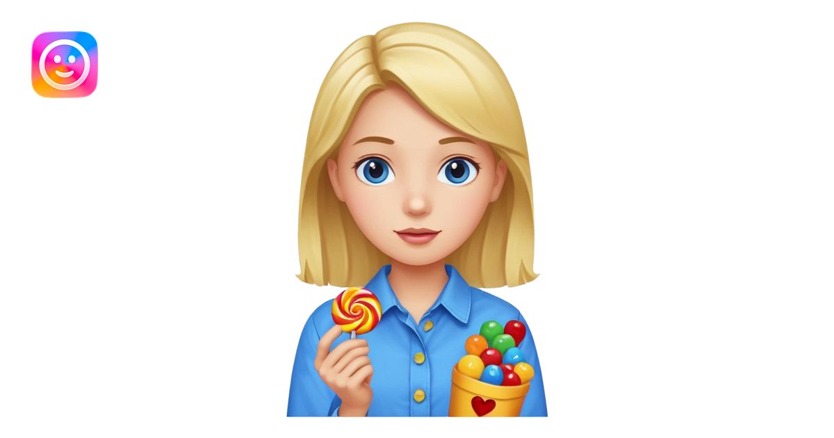 girl in a blue button-up shirt loving candy emoji | AI Emoji Generator
