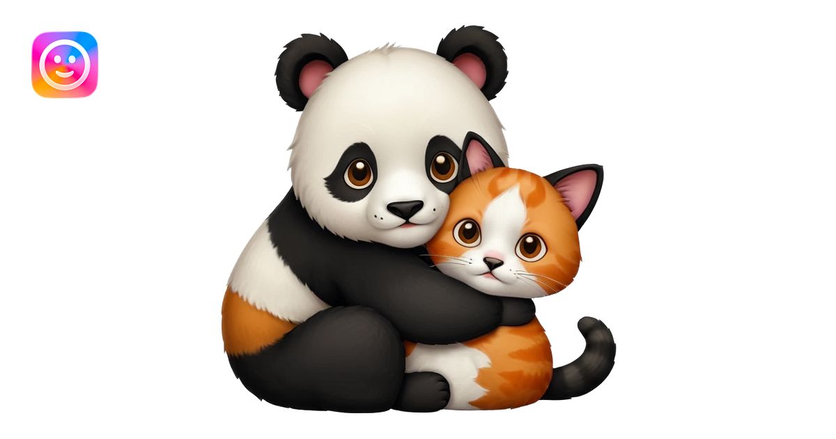 Panda hugging a cat with half its face ginger and the other half black ...