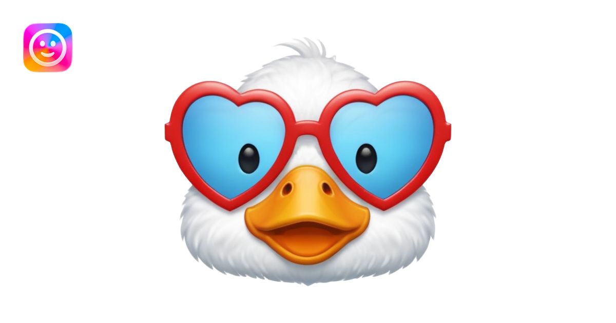 Make a frame emoji and inside it is a duck wearing red heart sunnies ...