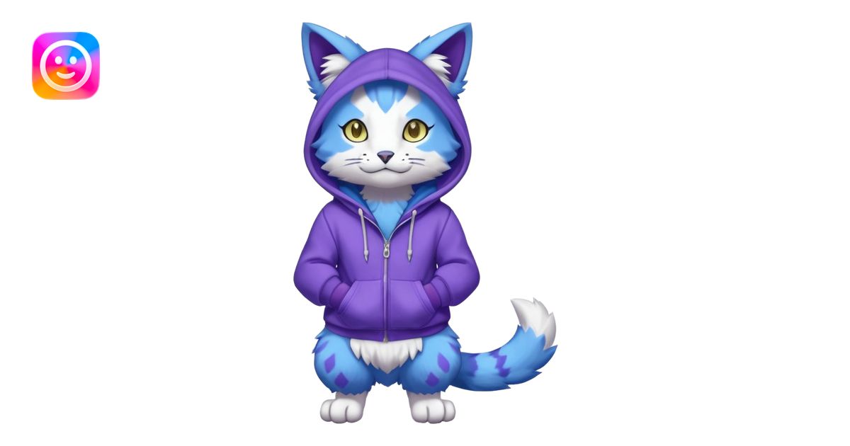 Blue garurumon-purloin-feline-Fakemon-Digimon-creature wearing a violet ...
