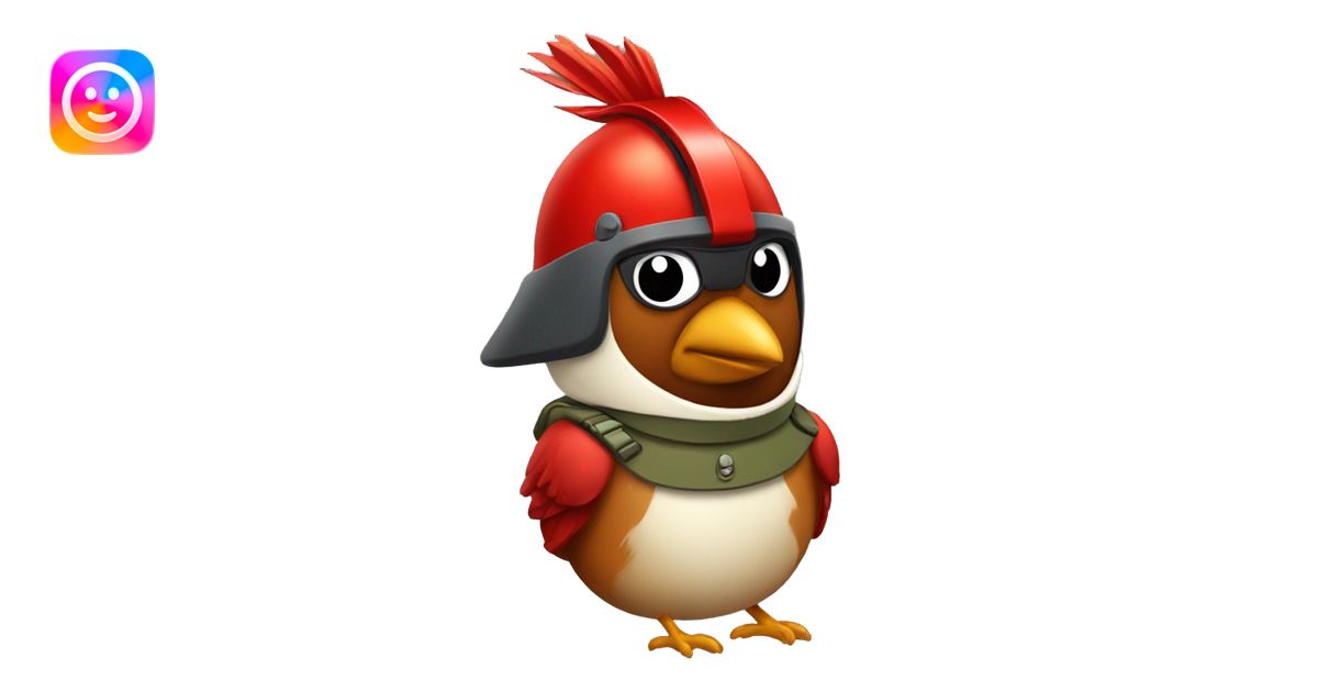 Cardinal bird wearing army helmet emoji | AI Emoji Generator