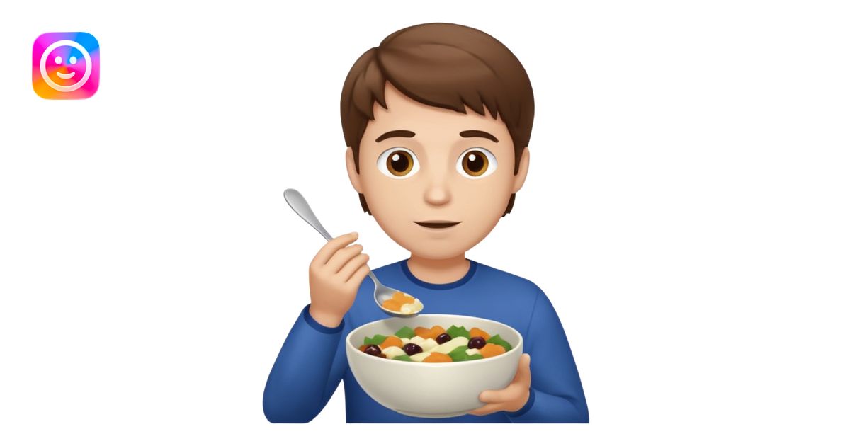 white man, brown hair, eating with a bowl emoji | AI Emoji Generator