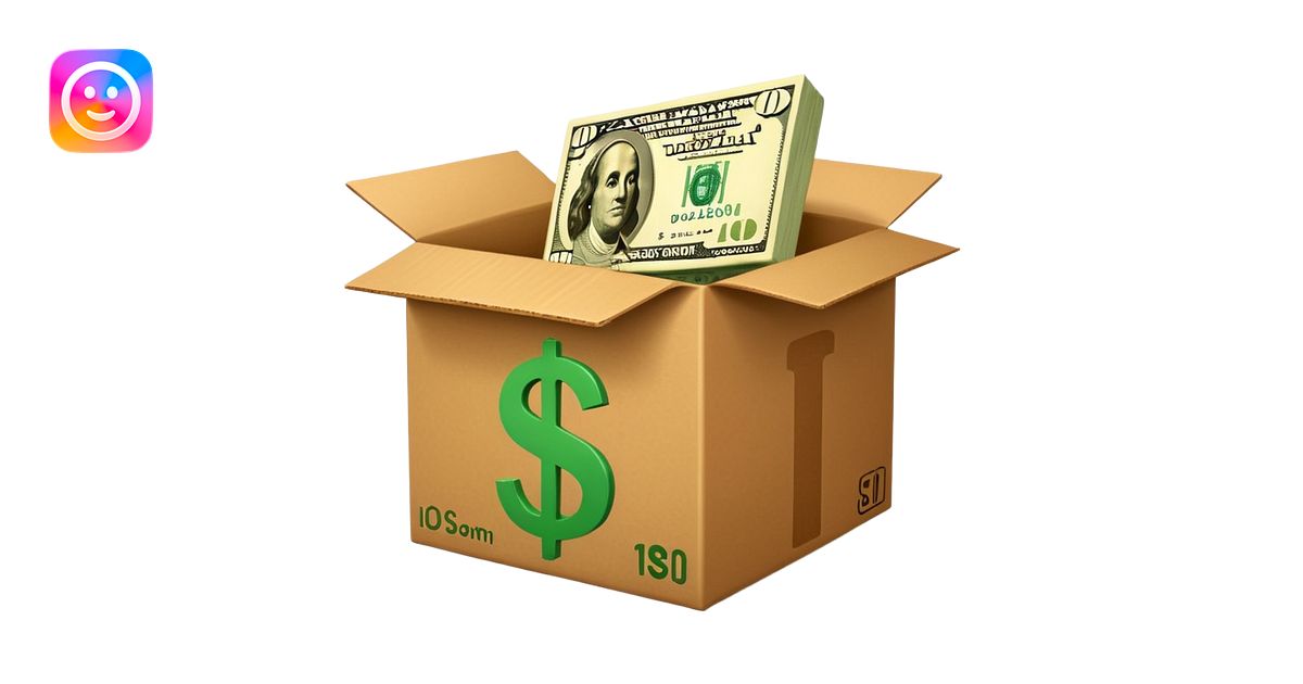 a shipping box with a single green cash bill with a dollar sign on it ...