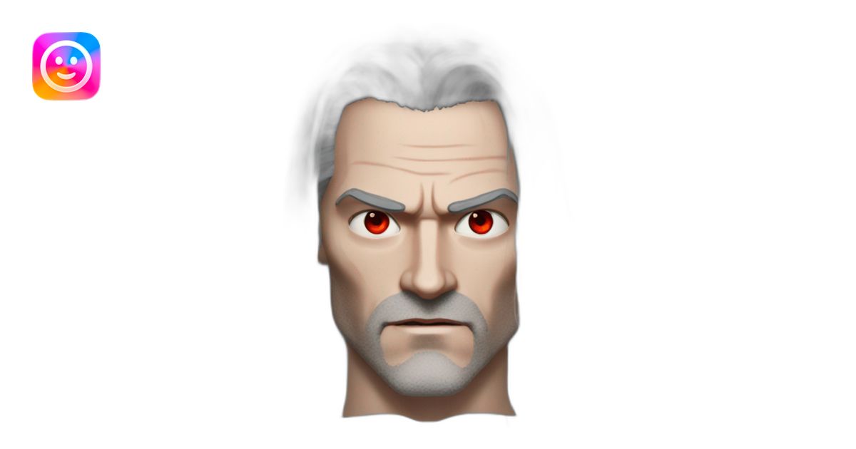 T800 robot witcher long hair red eye emoji | AI Emoji Generator