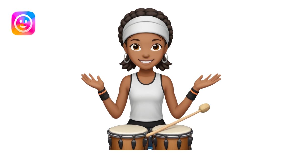 A black girl drummer with a sporty headband and clothes, tapping her ...
