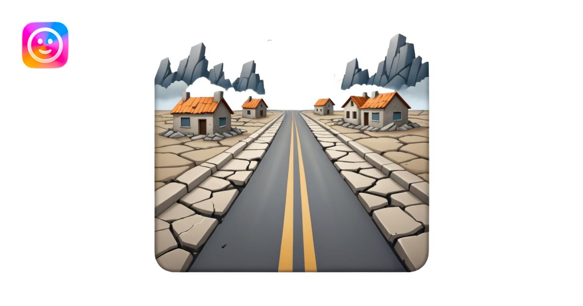 ruined town with horizontal destroyed road emoji | AI Emoji Generator