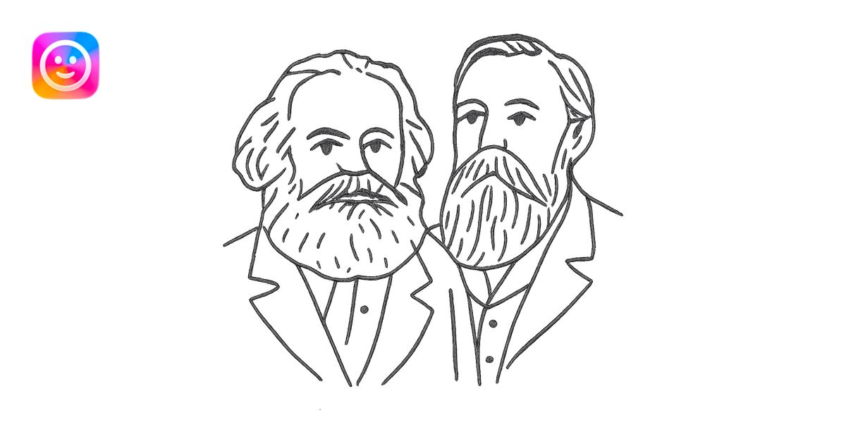 a black outline portrait of Karl Marx and Engels together based on a ...