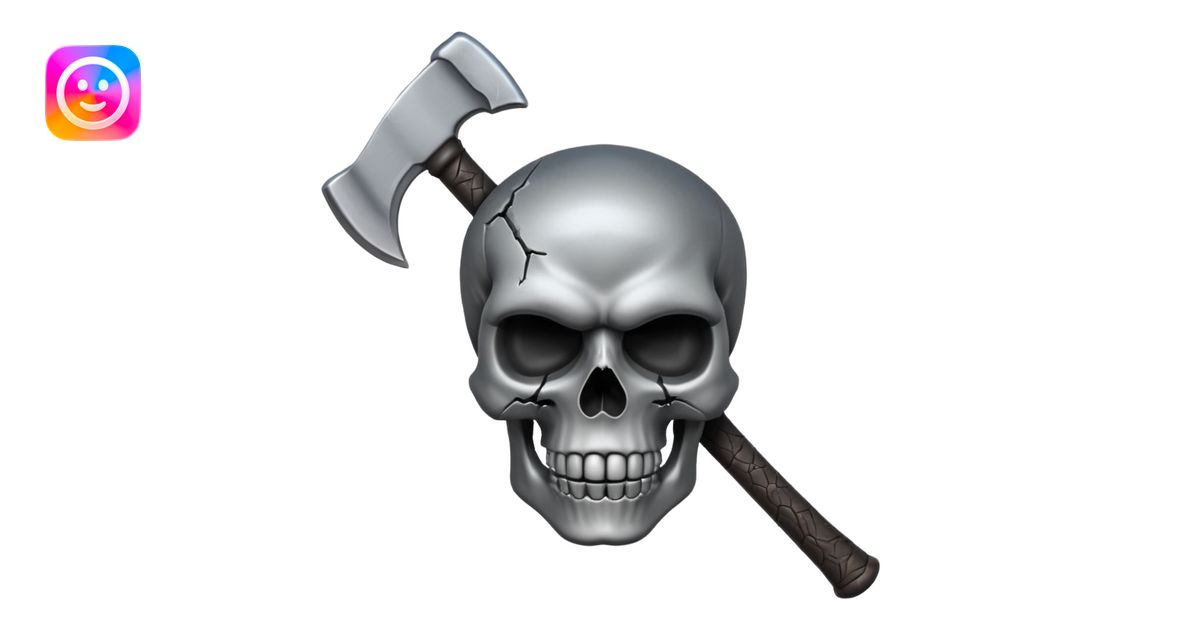 3D skull split down the middle by an axe, dark phonk vibe, aggressive ...