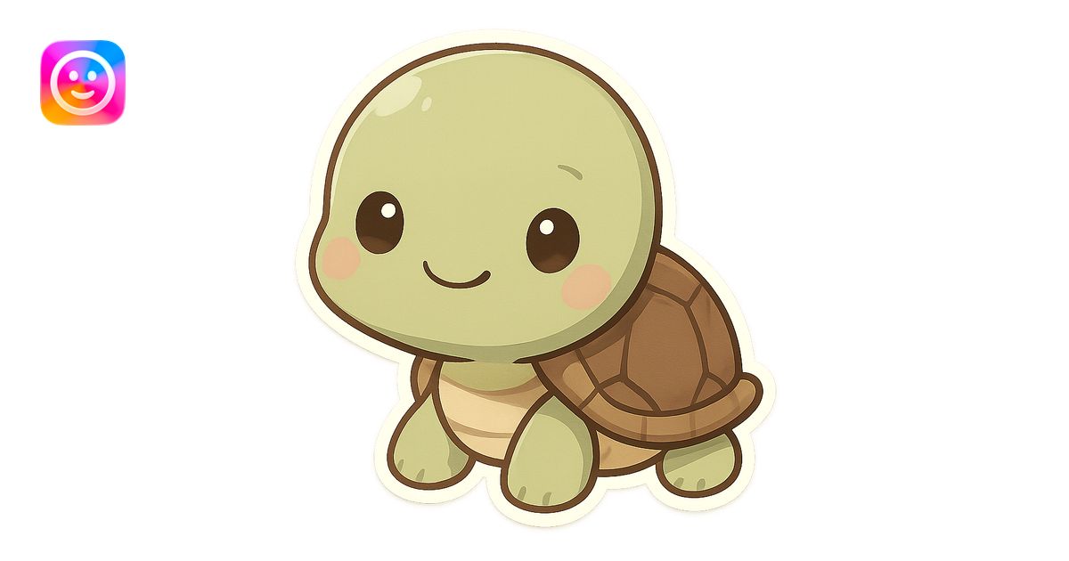 chibi-style turtle with tiny body and large head, chibi stickers style ...