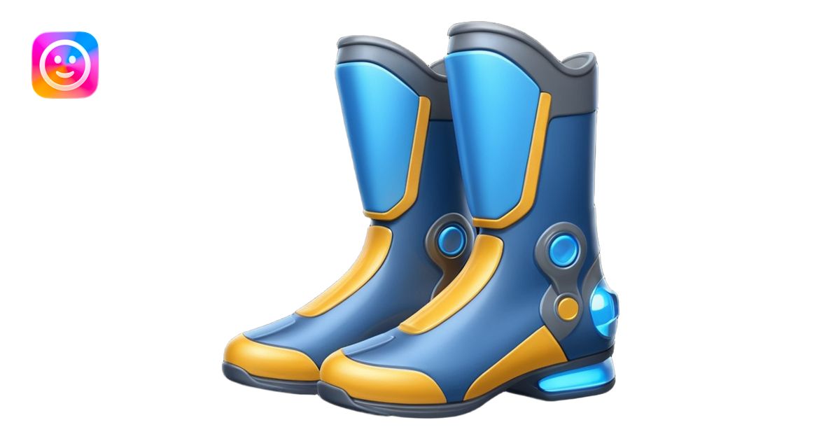 Flat futuristic emoji of sleek jet boots with soft glow thrusters ...