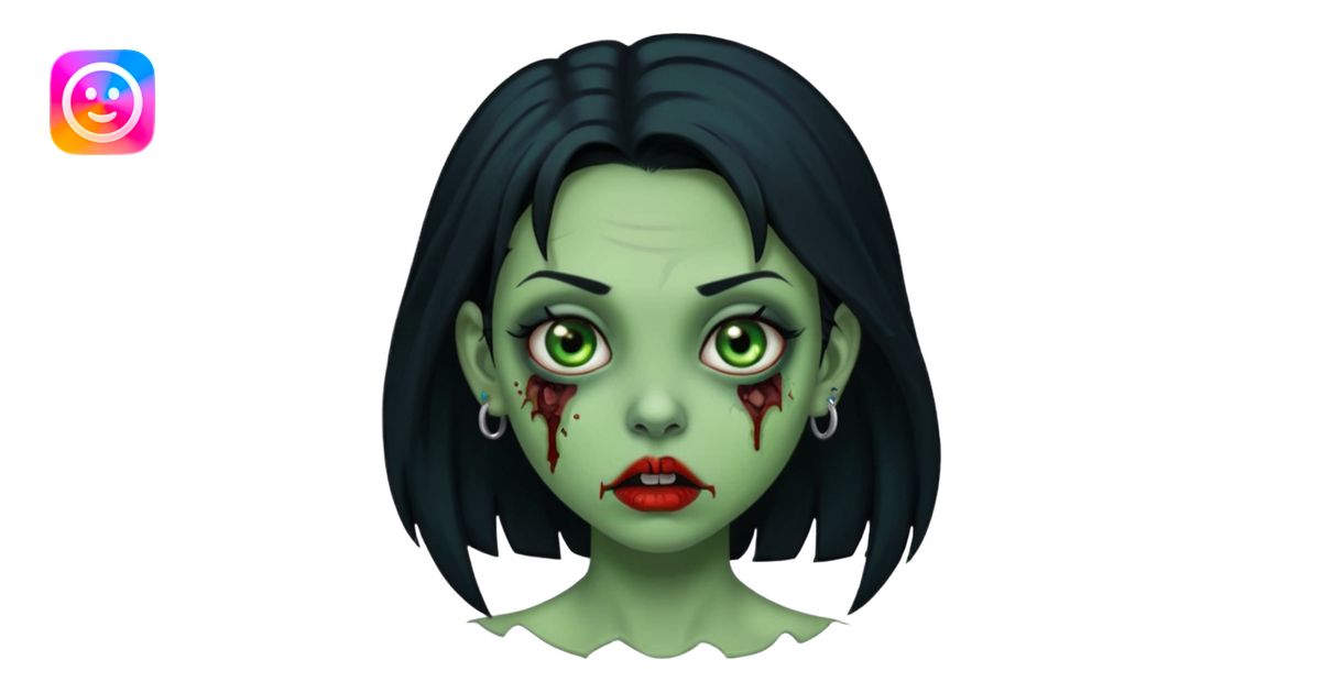 Zombie girl with a nose piercing black hair green skin emoji | AI Emoji ...