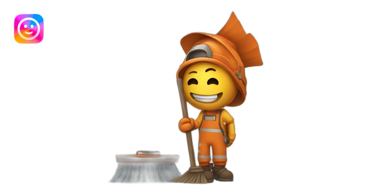 Rust mascot Ferris with broom cleaning rust emoji | AI Emoji Generator
