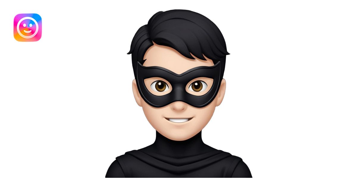 A boy in a sleek black mask, playful eyes showing as he strikes a ...