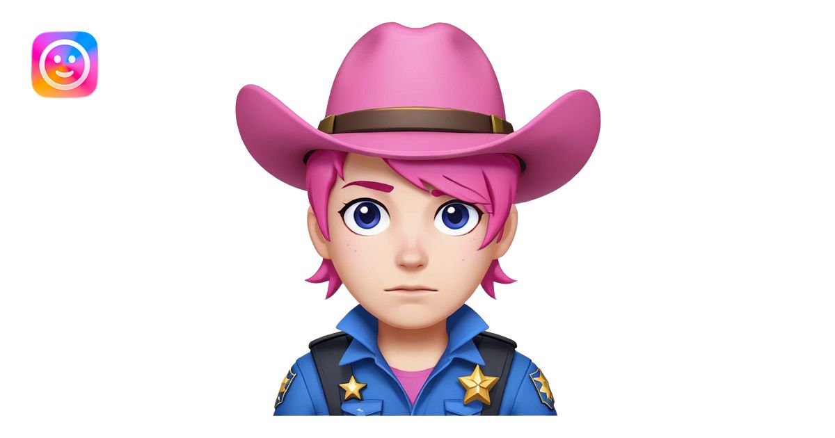 An emoji of character colt from popular video game brawl stars. With pink hair, white skin and ...