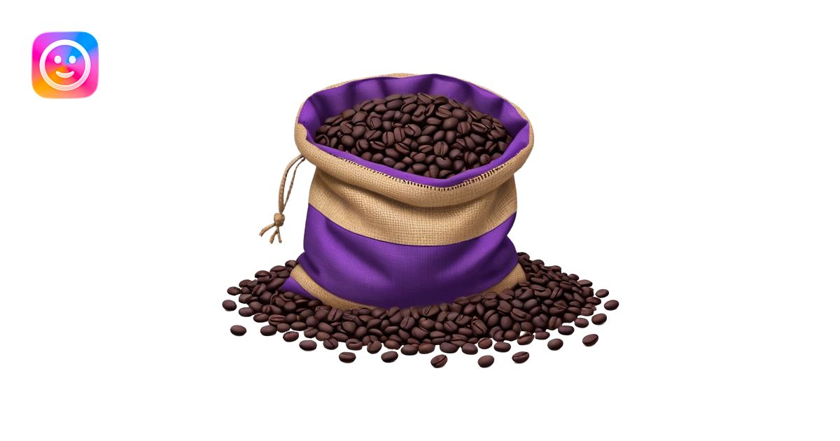 Bag of purple coffee beans on the floor emoji | AI Emoji Generator