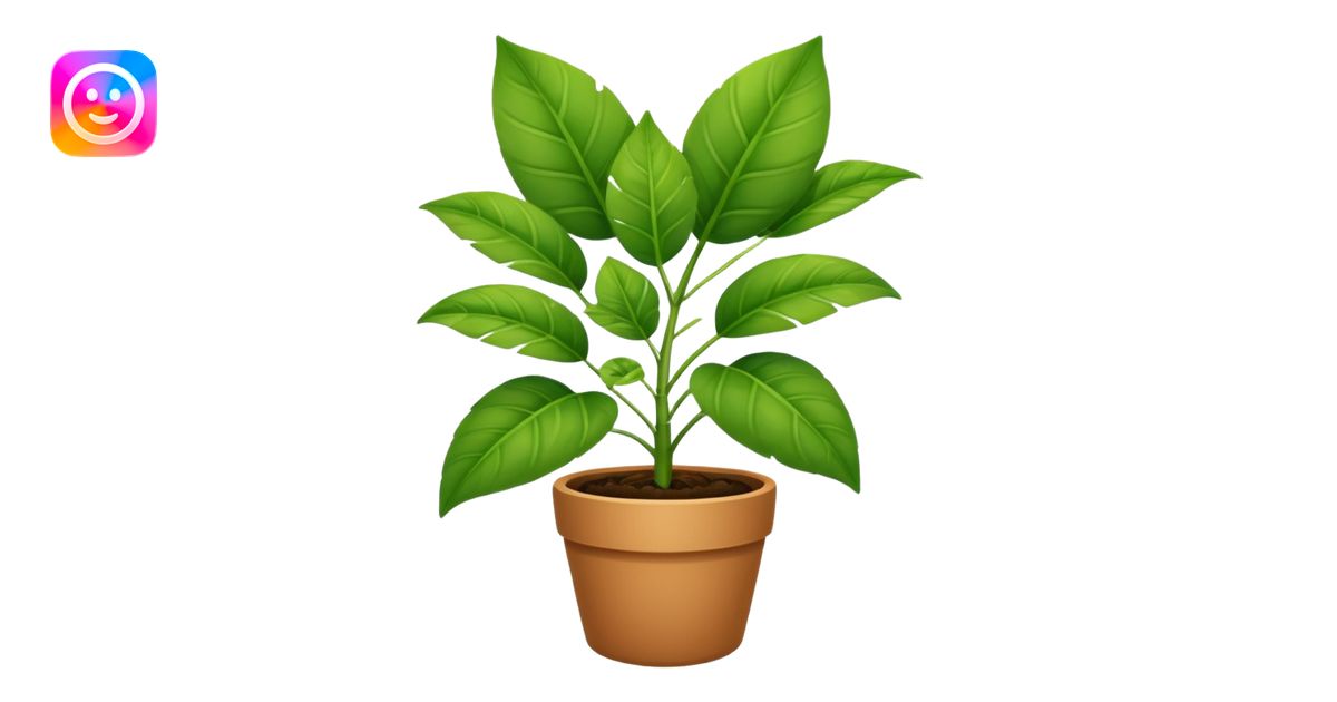 The potted plant has three large leaves inside. emoji | AI Emoji Generator