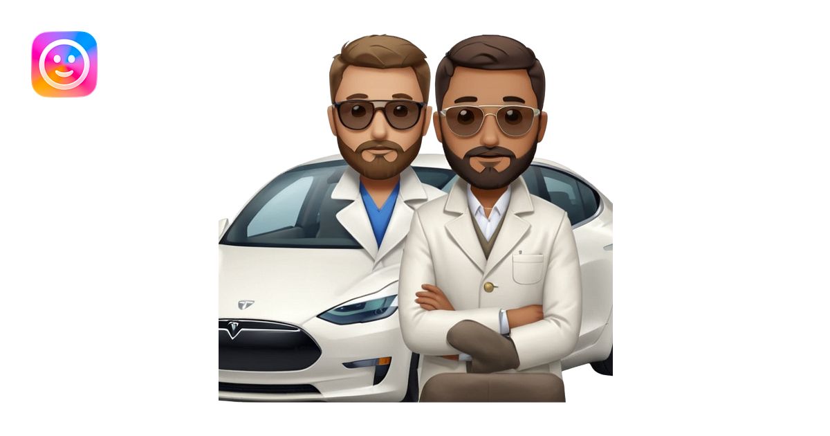 White tesla model 3 with one cool physician with dark blond hair, beard ...