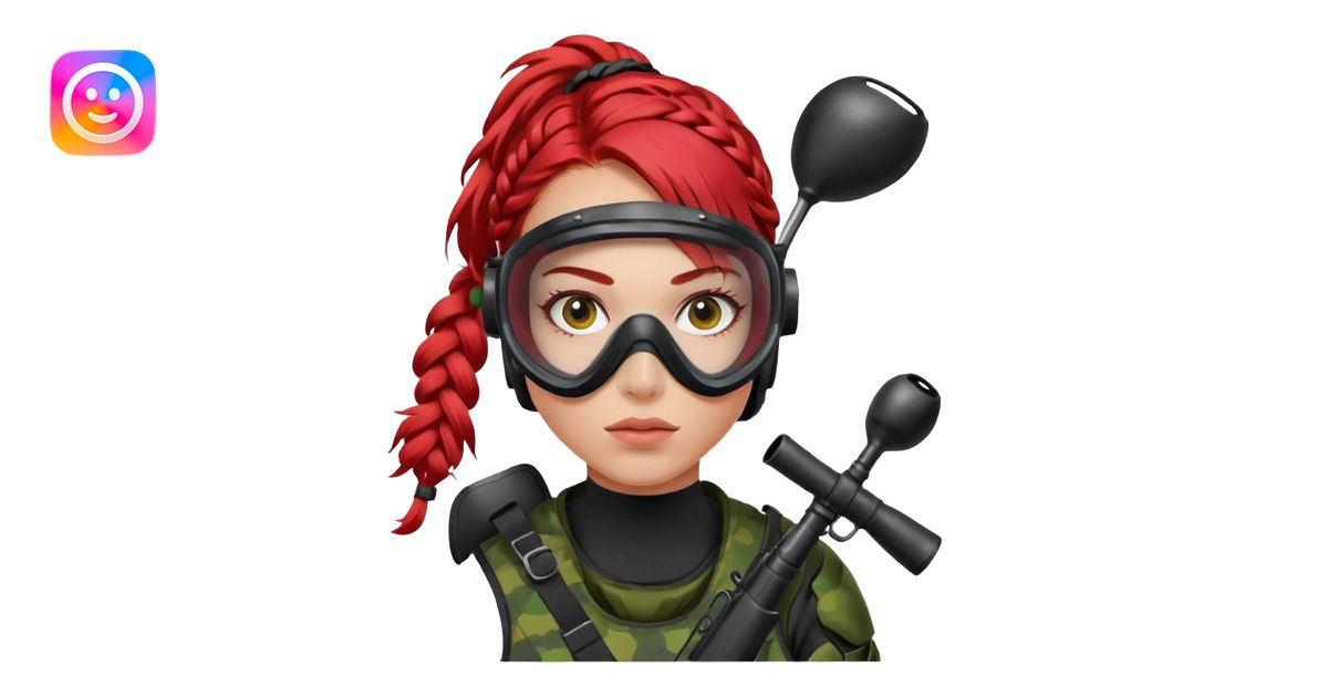 paintball player face girl braided red hair emoji | AI Emoji Generator