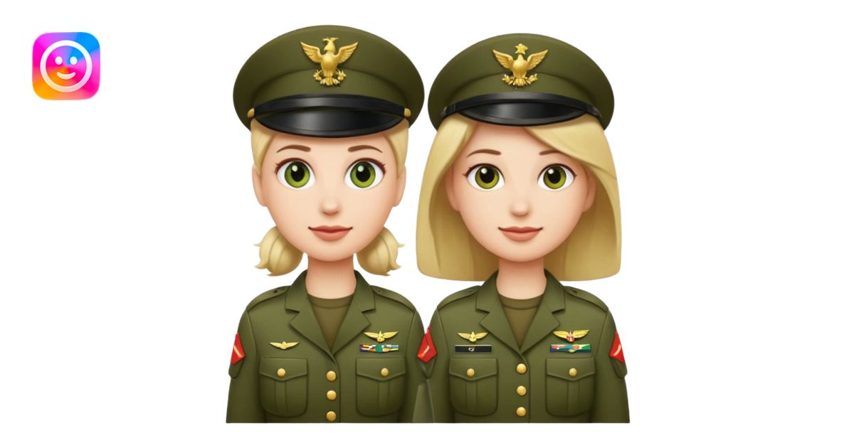 one emoji (female) wearing Army combat uniform and a second emoji (male ...