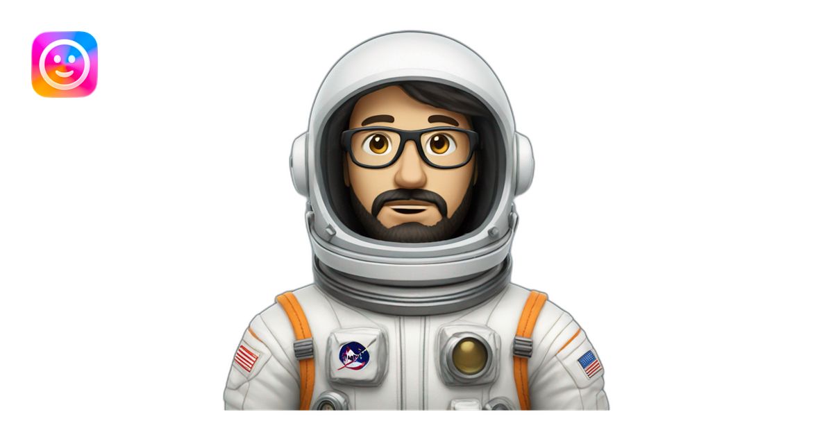 realistic caucasian astronaut with black beard and white glasses emoji ...