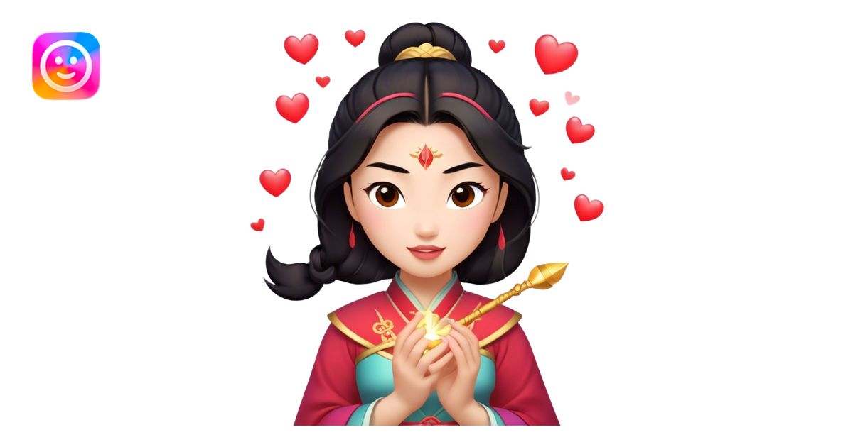 Cinematic Adorable Mulan Portrait Emoji, Playfully holding Cri-Kee in ...