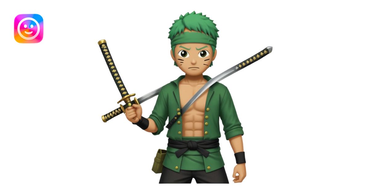zoro in a battle field with 3 styles sword emoji | AI Emoji Generator