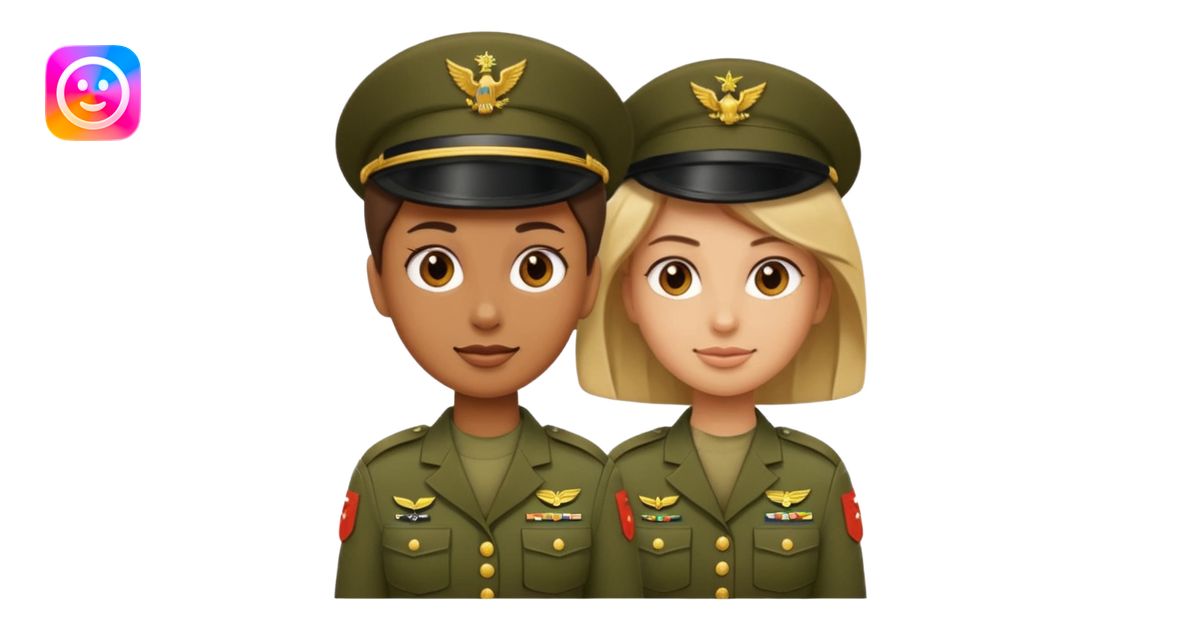 one emoji (female) wearing Army combat uniform and a second emoji (male ...