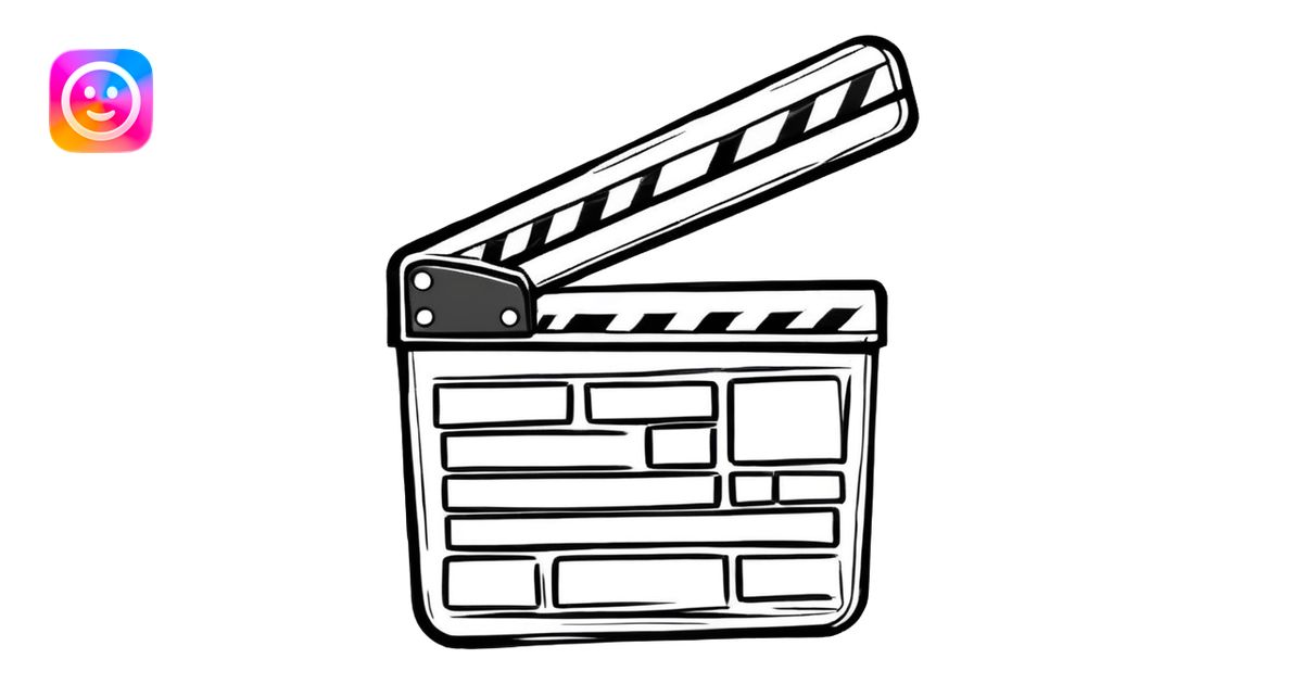 sketch-style movie clapper outline, hand-drawn feeling, just basic ...