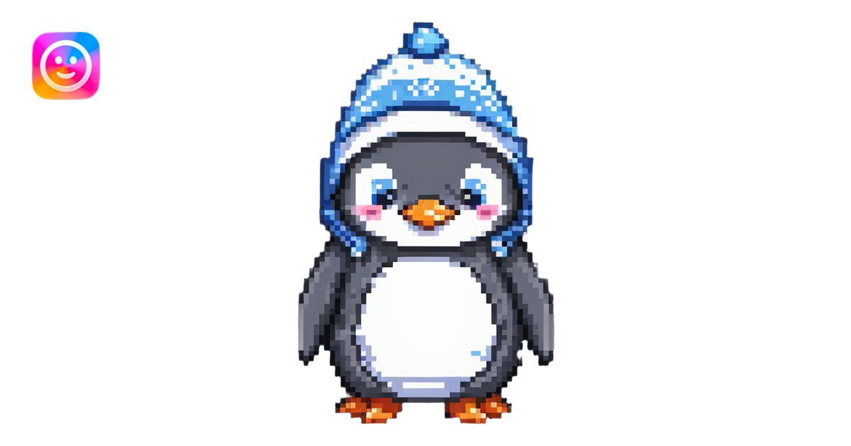 a penguin wearing a sleeping cap and pajamas, pixel art style, cute and ...