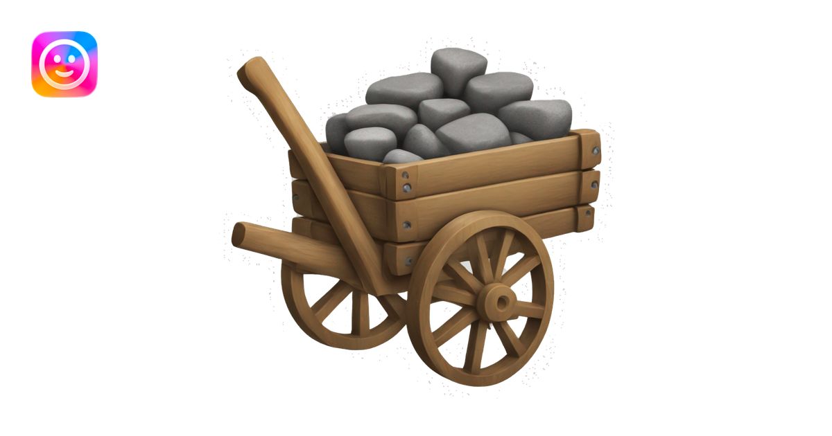a cart with wooden square wheels with stones inside emoji | AI Emoji ...