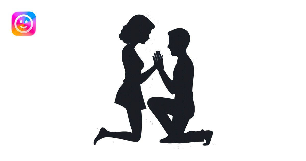Marriage proposal on knees silhoutee emoji | AI Emoji Generator