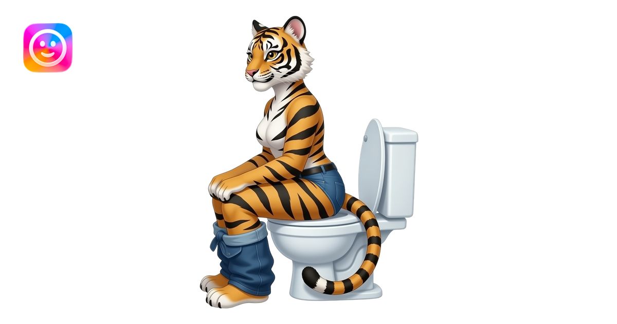 Female tiger furry person woman sitting on toilet pants of,side view ...