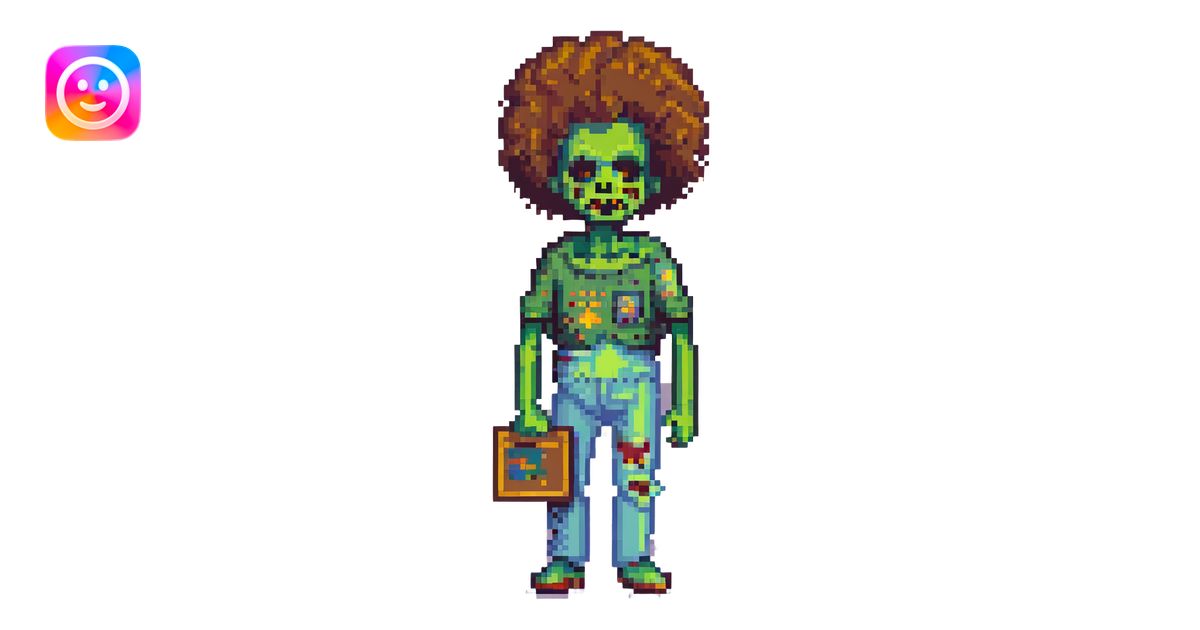 Bob Ross as a zombie, painting with his signature afro and palette ...