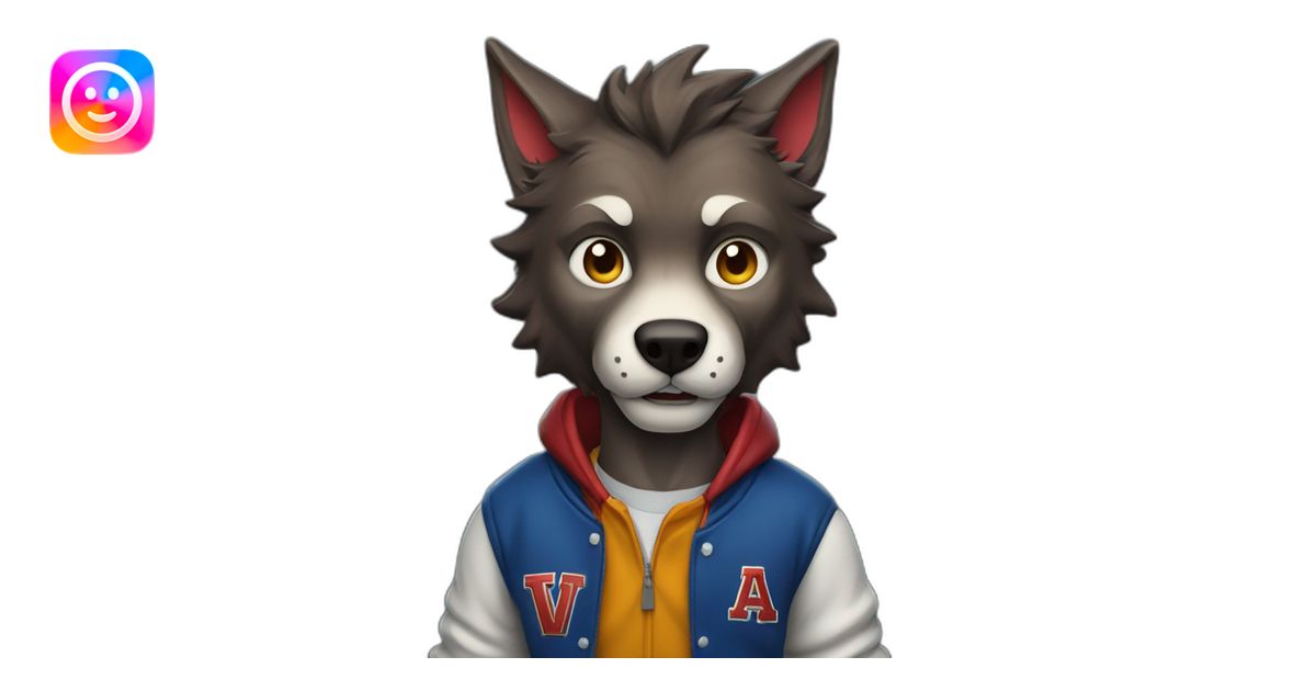 A werewolf wearing a varsity jacket emoji | AI Emoji Generator