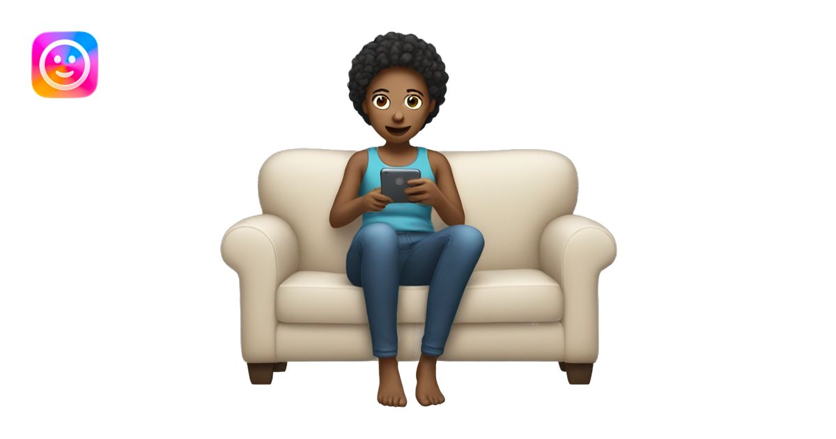 Sitting on the couch on her phone emoji | AI Emoji Generator