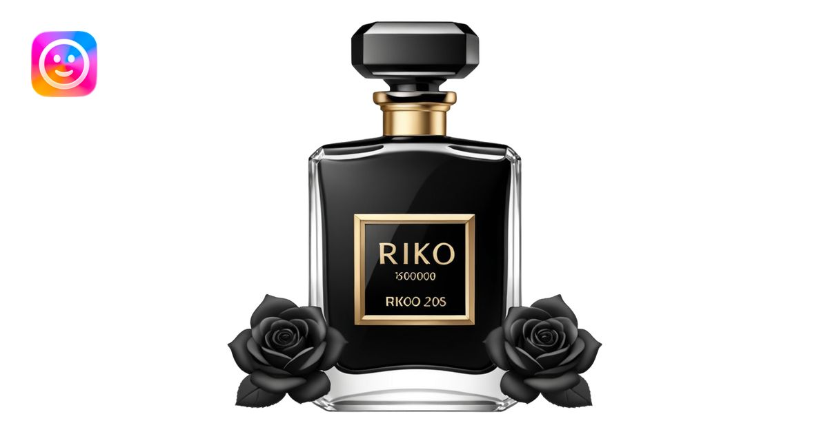 Realistic detailed black luxury perfume bottle with the name Riko on ...